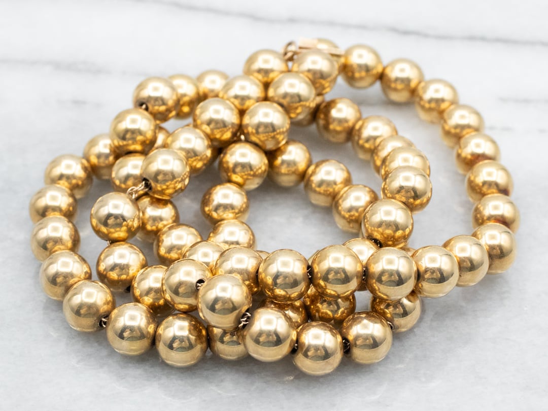 14K Yellow Gold Ball Beaded Chain Necklace, 20 Inches - Etsy