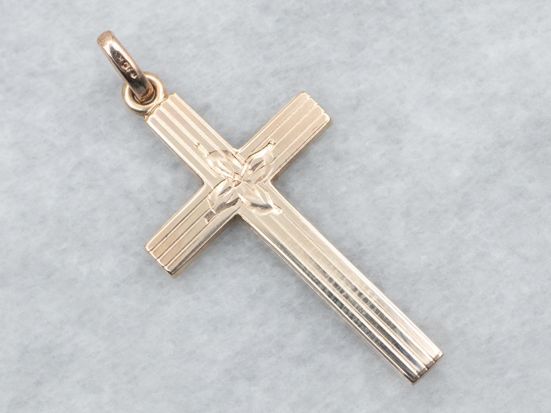 Sweetly Etched Gold Cross, Vintage Yellow Gold Cross, Ladies Cross ...