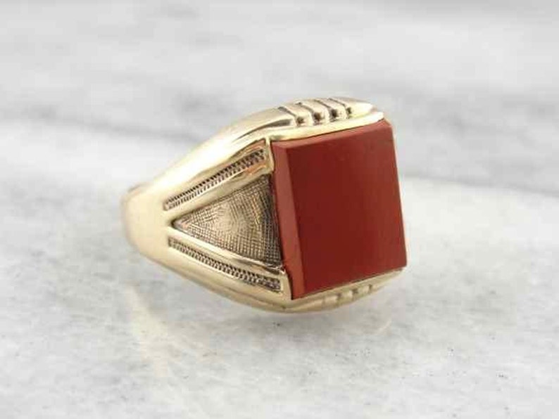 Men's Red Jasper and Vintage Gold Ring 4EH58C-D - Etsy
