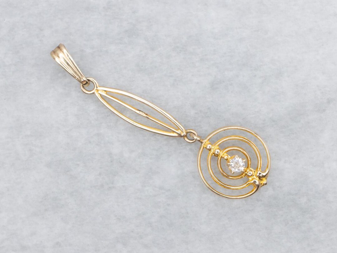 Antique 10K Yellow Gold Brilliant Cut Diamond Lavalier Pendant - Etsy