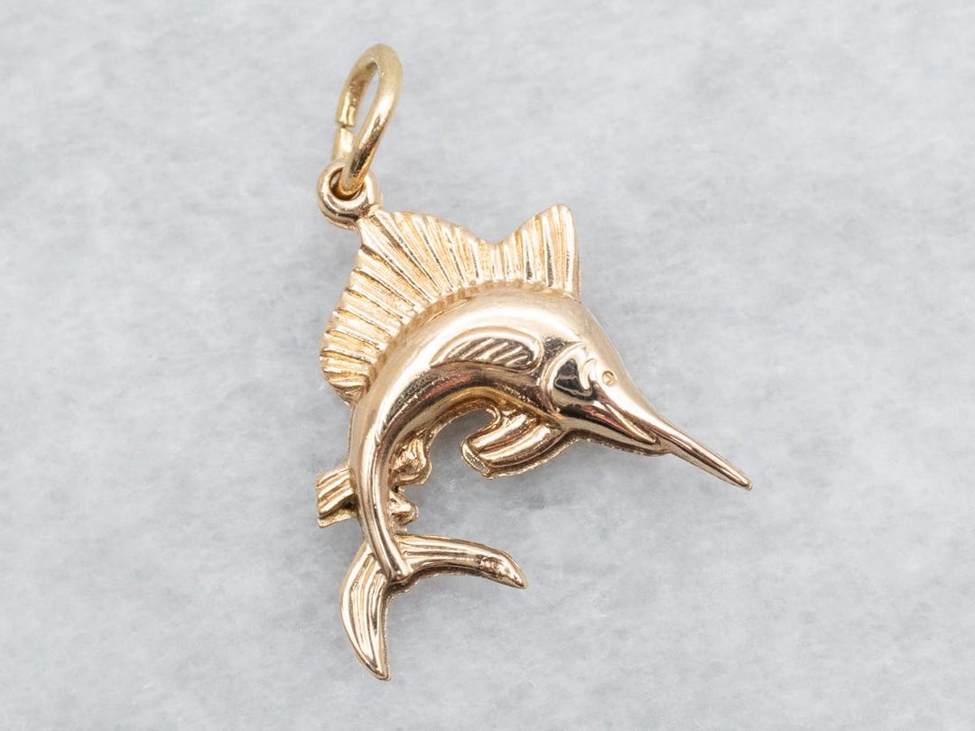 14K Yellow Gold Sailfish Charm, Ocean Lover Pendant - Etsy