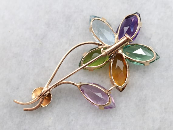 Multi Gemstone Flower Pin, Marquise Flower Ring, Gems… - Gem
