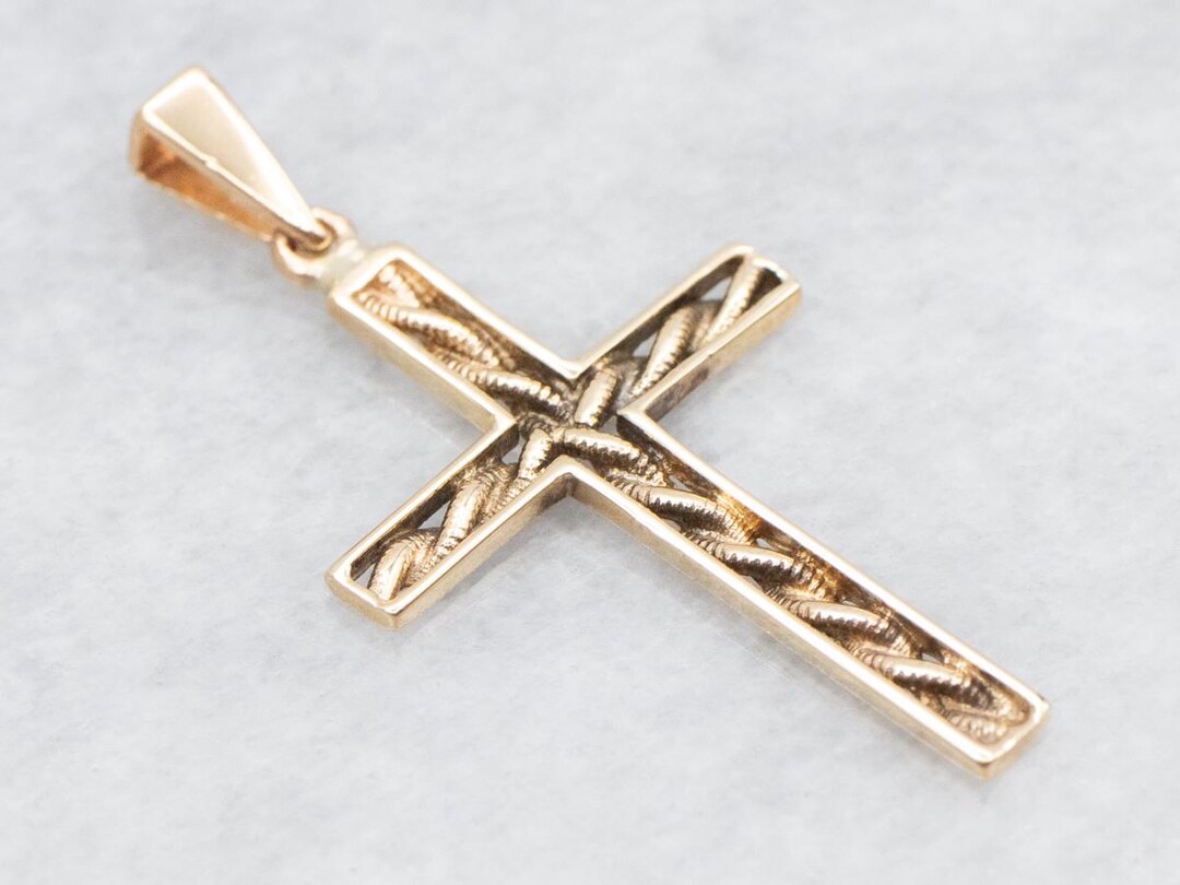 Braided Gold Cross, Yellow Gold Cross, Vintage Gold Cross, Unisex Cross ...