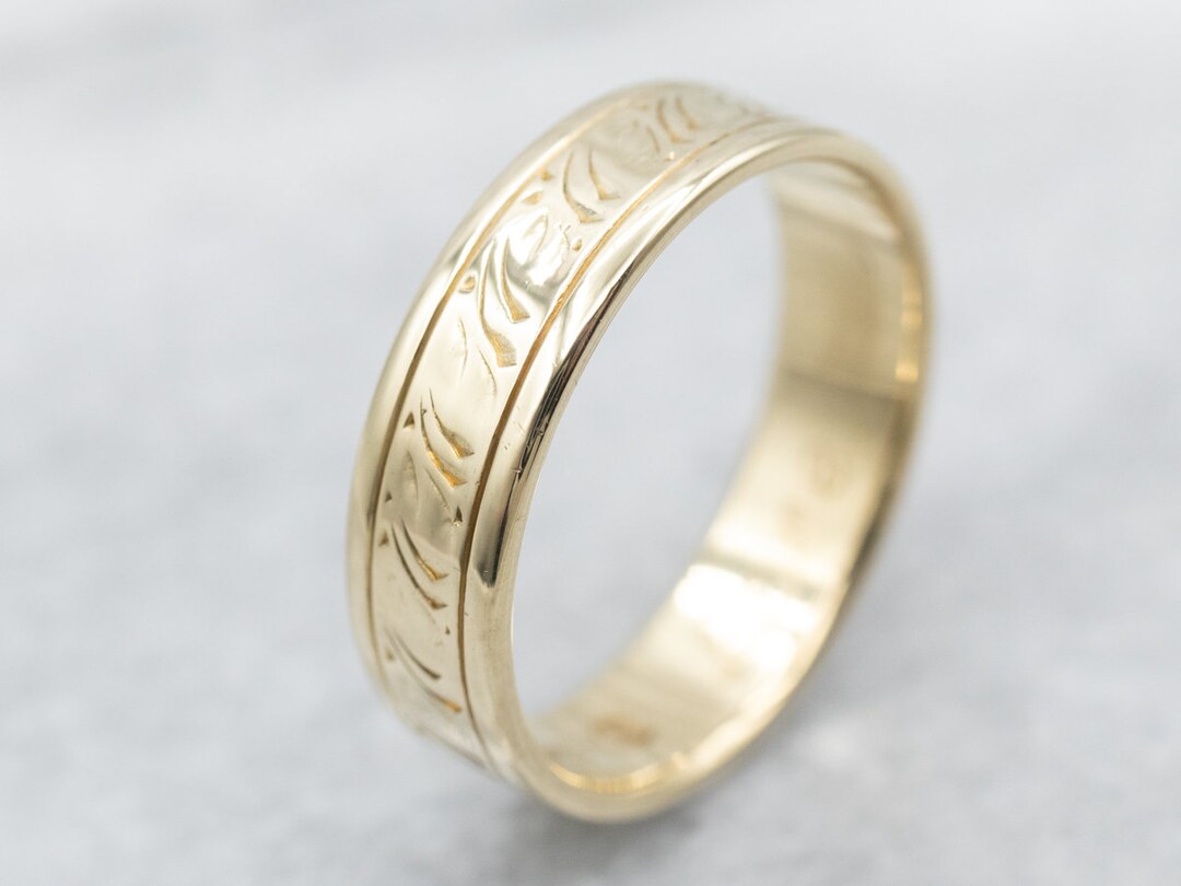 Vintage Gold Pattern Wedding Band, Etched Pattern Band, Stacking Band ...
