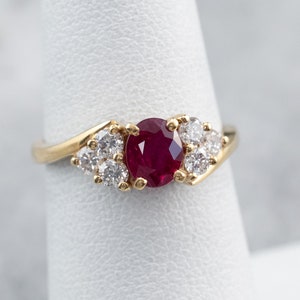 Ruby and Diamond Engagement Ring, Yellow Gold Ruby Ring, Anniversary ...