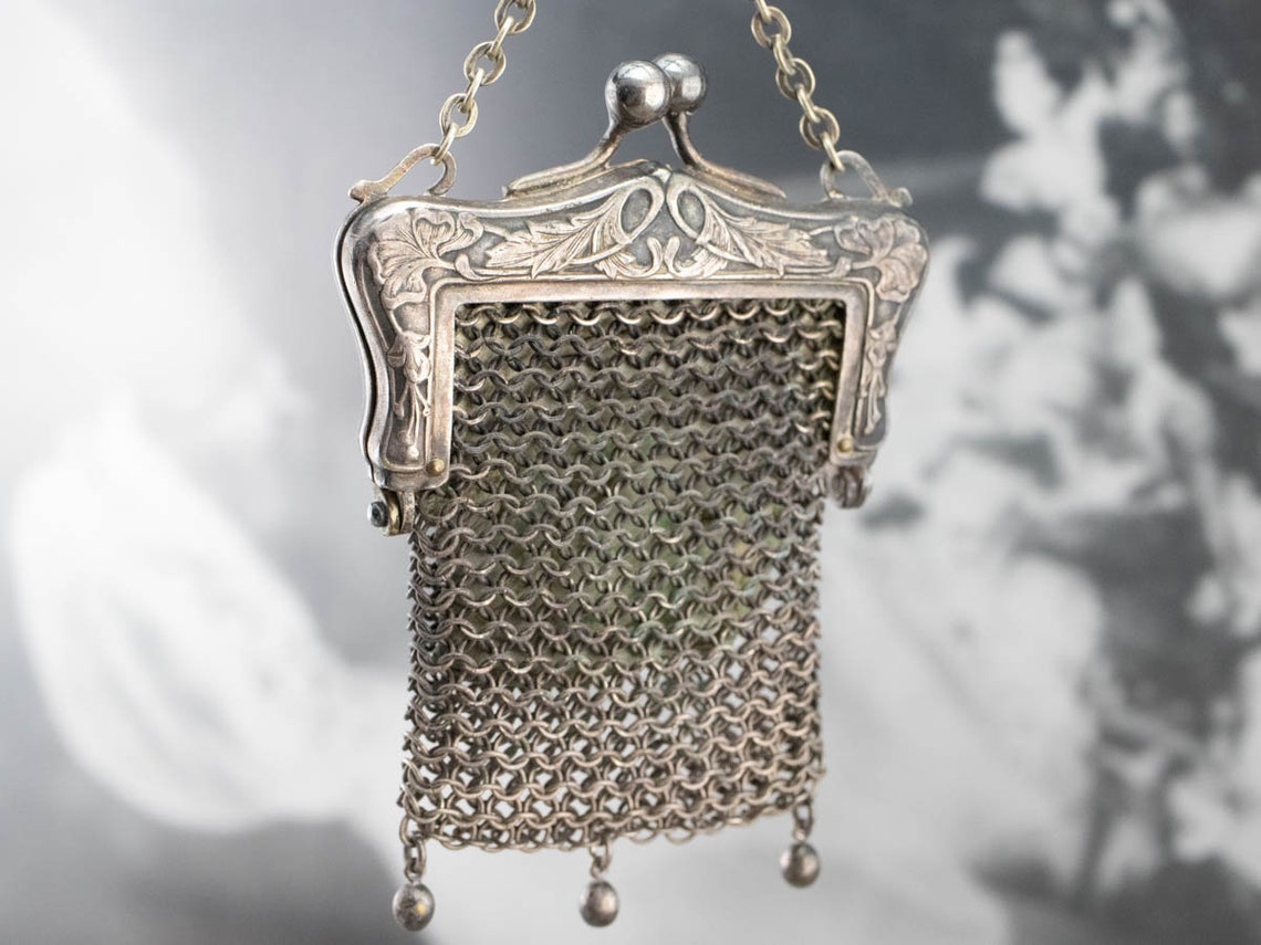 Antique German Silver Mesh Coin Purse, Victorian Accessories, Antique ...