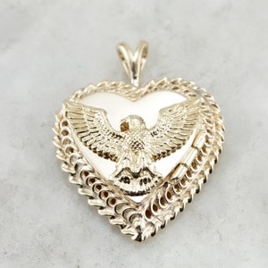 Patriotic Pride: Eagle Mounted Heart Shaped Locket, Polished Gold Bold ...