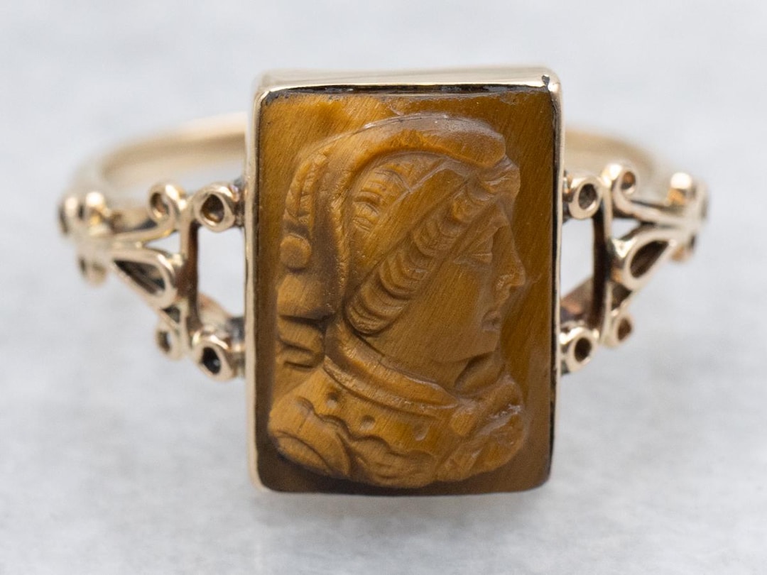 Victorian Tigers Eye Intaglio Ring, Antique Tigers Eye Ring, Victorian ...