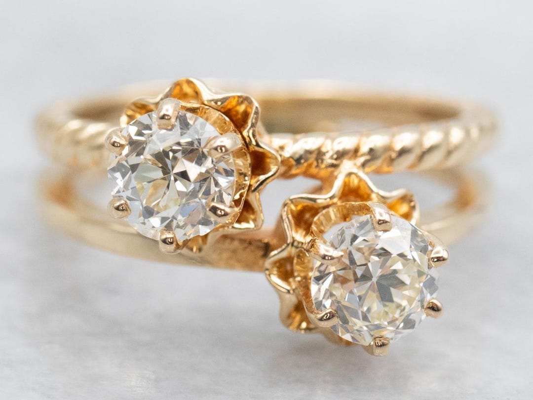 Old Mine Cut Diamond Double Shank Ring, Old Mine Cut Diamond, Diamond ...