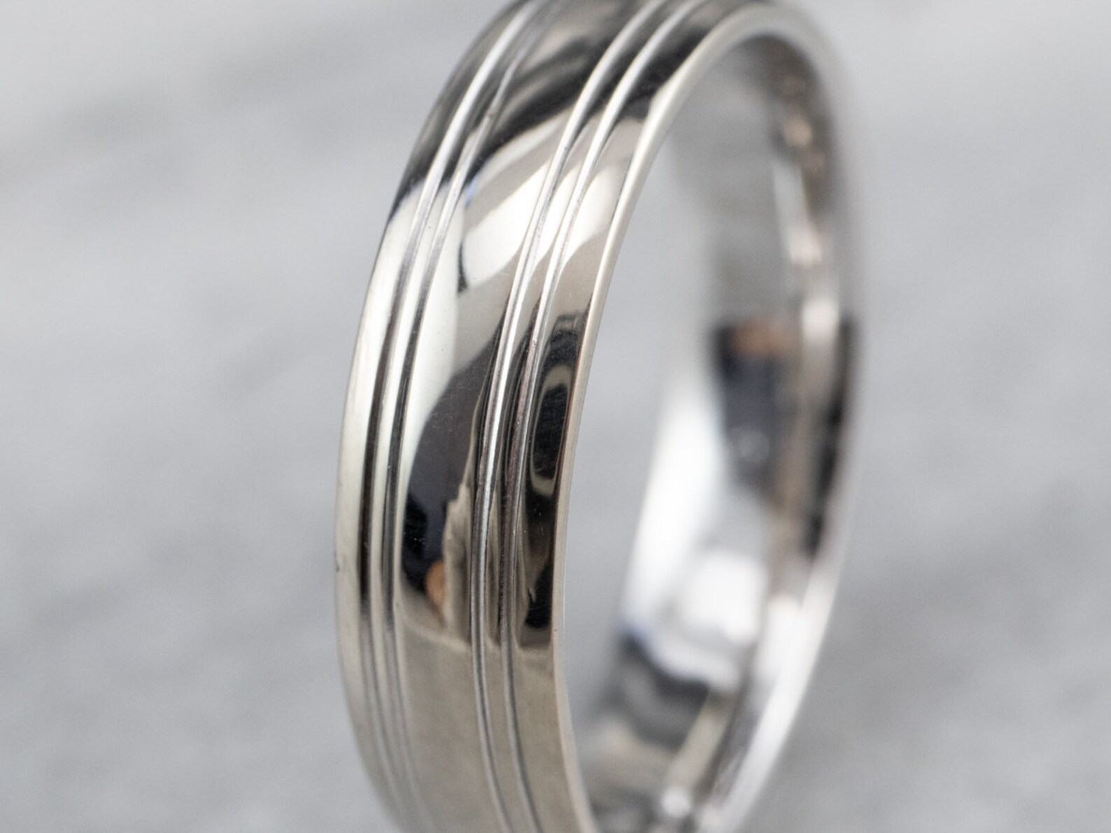 White Gold Lined Band 14K White Gold Unisex Wedding Band - Etsy