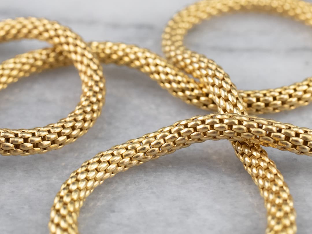 Yellow Gold Woven Popcorn Chain, 14K Gold Chain, 18 Inch Gold Chain ...