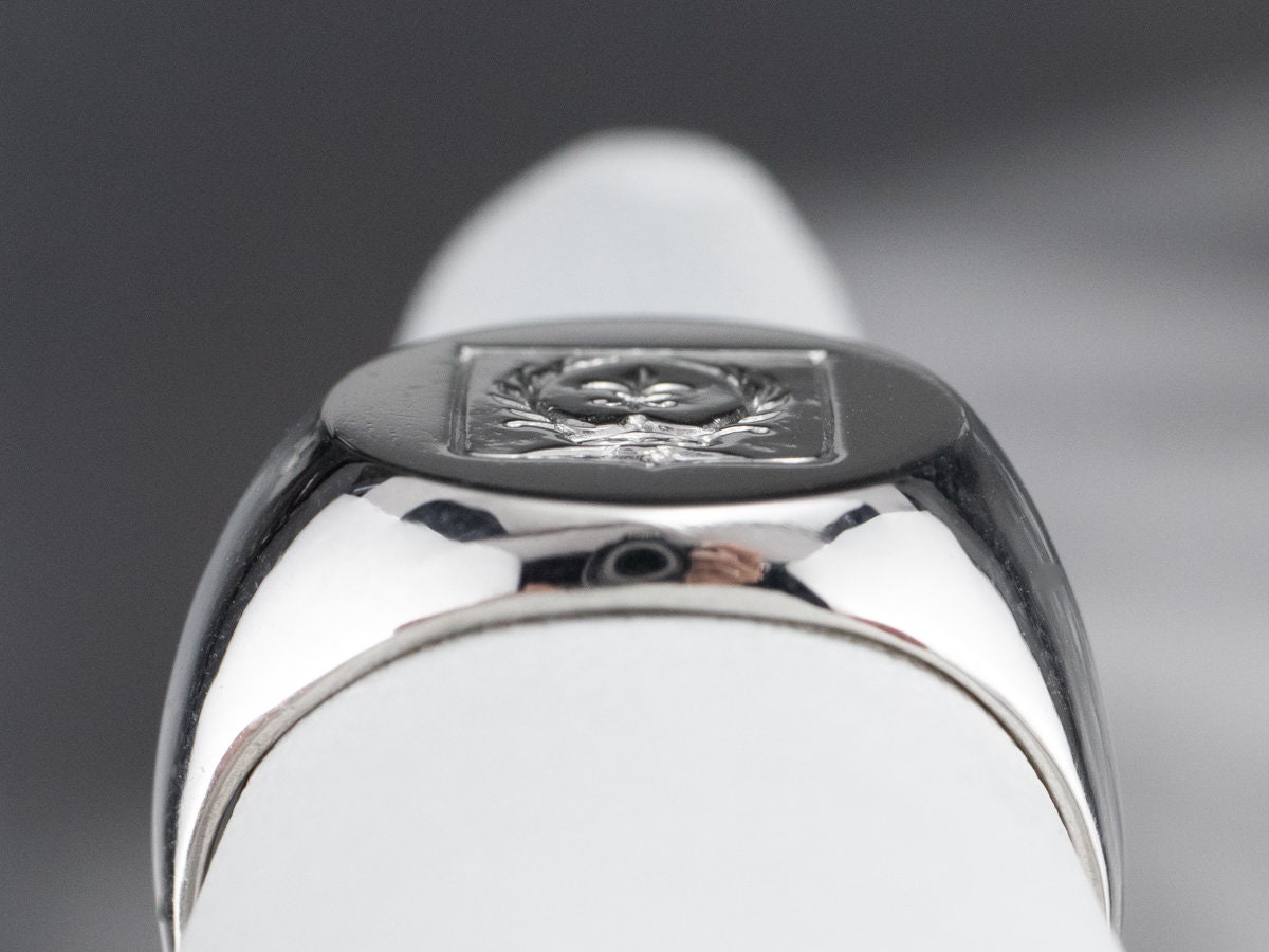 Platinum Fleur De Lis Signet Ring, Heavy Laurel Emblem - Etsy