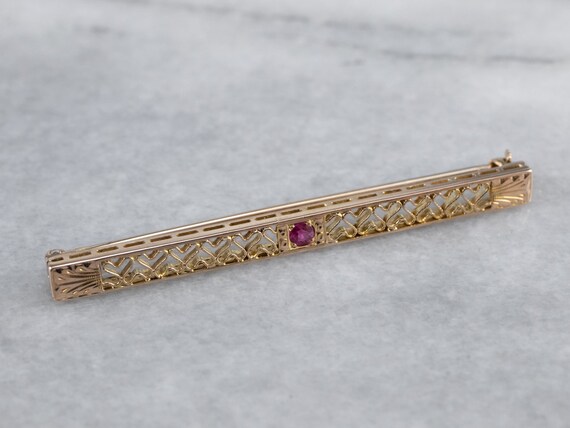 Fine Gold Filigree Synthetic Ruby Pin, Yellow Gold Ba… - Gem