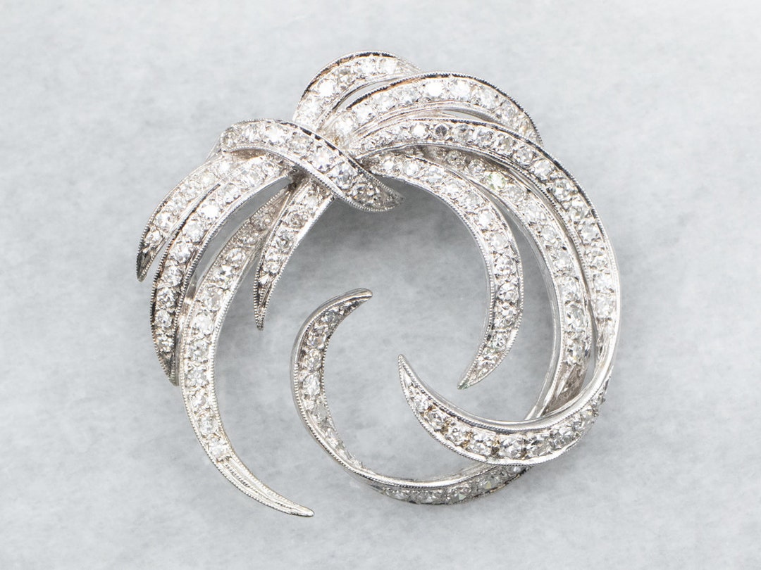 Retro Era Gold Diamond Brooch or Pendant, Vintage Diamond Pin ...