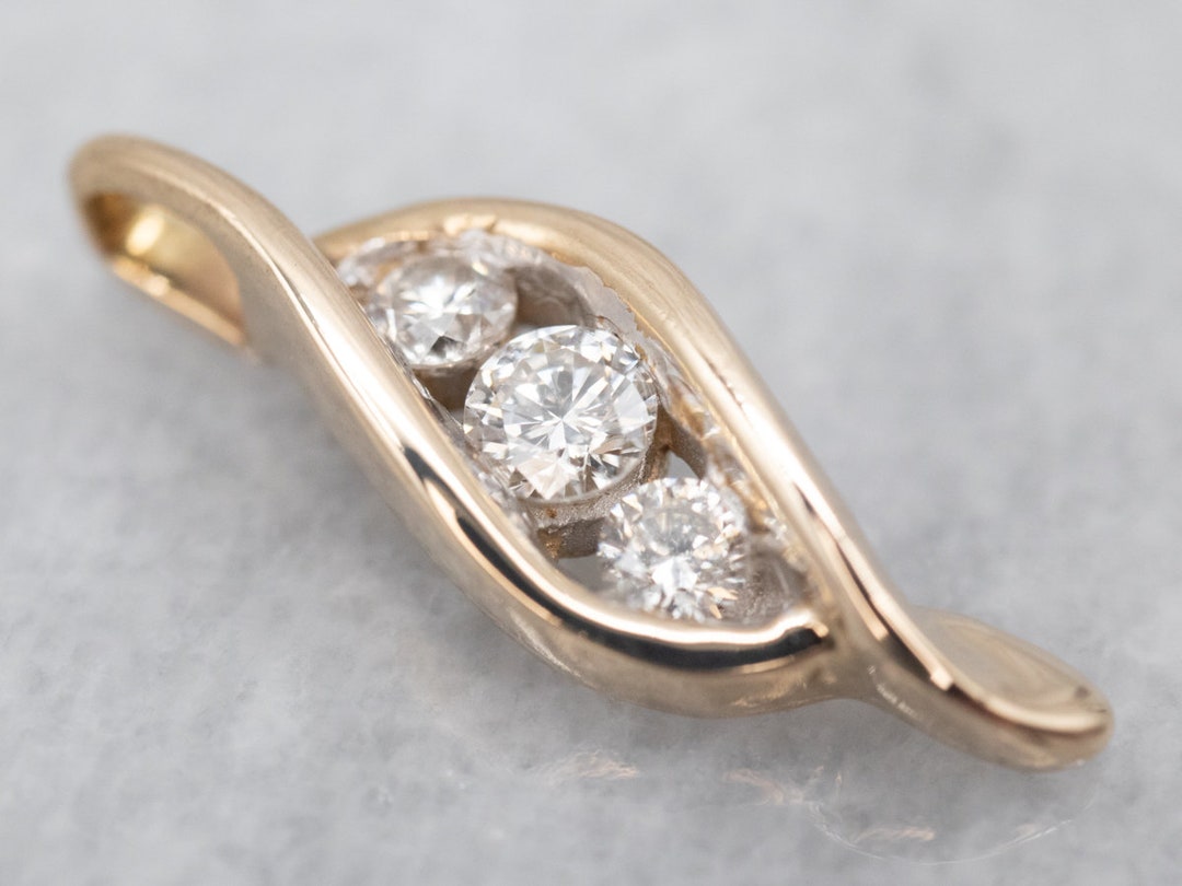 Channel Set Diamond Pendant, Modern Gold Diamond Pendant, Layering ...