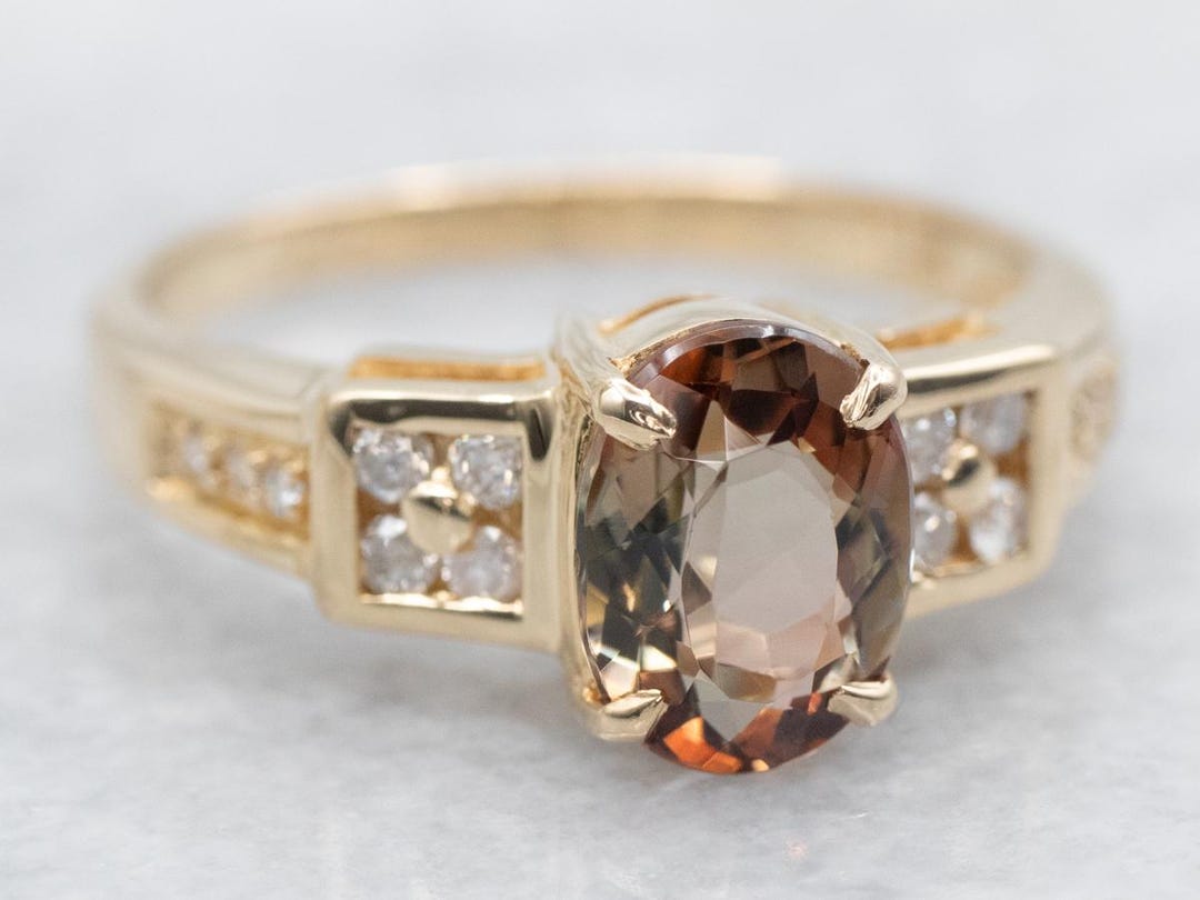 Oval Cut Andalusite and Diamond Ring, Andalusite Ring, Andalusite and ...