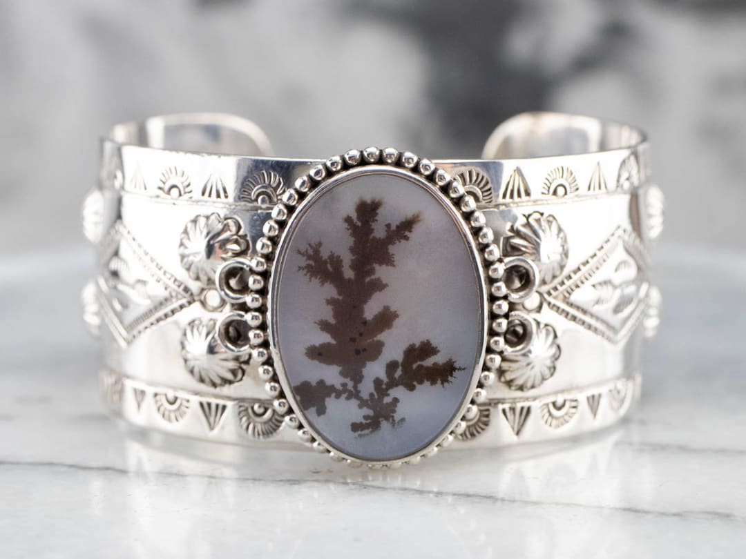 Dendritic Agate Sterling Silver Cuff, Shazar Stone Cuff Bracelet ...