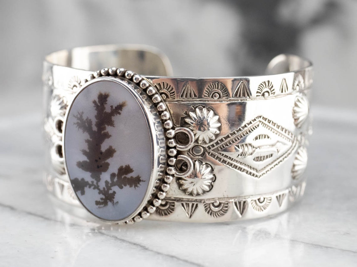 Dendritic Agate Sterling Silver Cuff Shazar Stone Cuff | Etsy