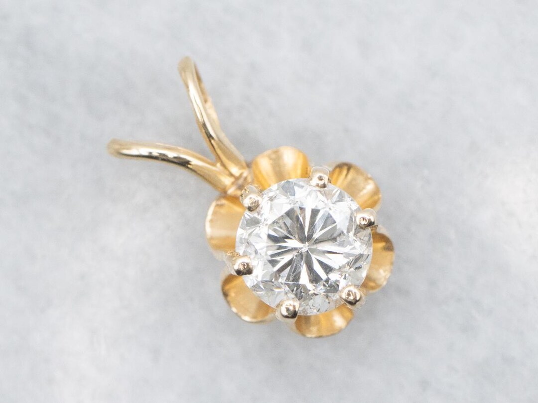 Vintage Buttercup Diamond Pendant, Gold Diamond Pendant, Layering ...