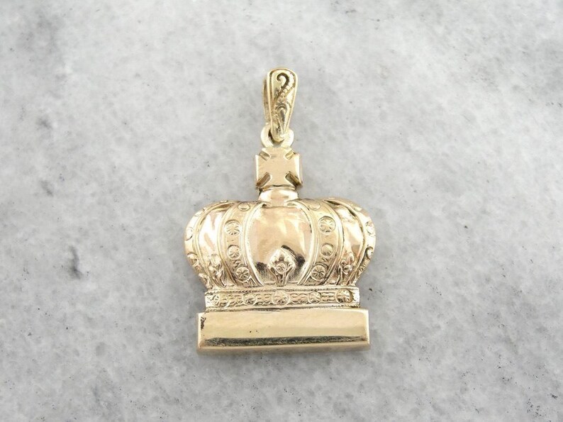 Solid Gold Crown Pendant Ornate Detailed Crown Pendant | Etsy