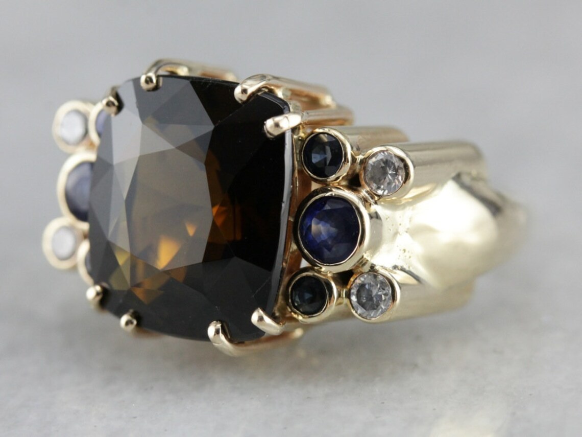 Bold Mid Century Modern Cocktail Ring With Large Dravite Tourmaline ...