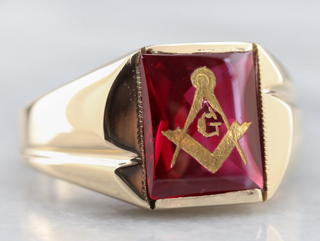 Men's Ruby Red Glass Masonic Ring, Vintage Masonic Ring, Men's ...