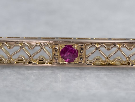 Fine Gold Filigree Synthetic Ruby Pin, Yellow Gold Ba… - Gem