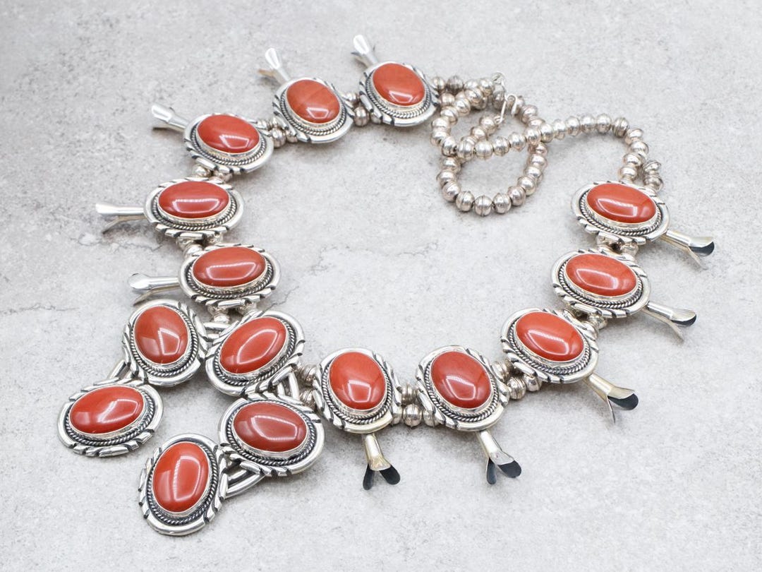 Red Jasper Squash Blossom Necklace, Sterling Silver, Southwest Jewelry ...
