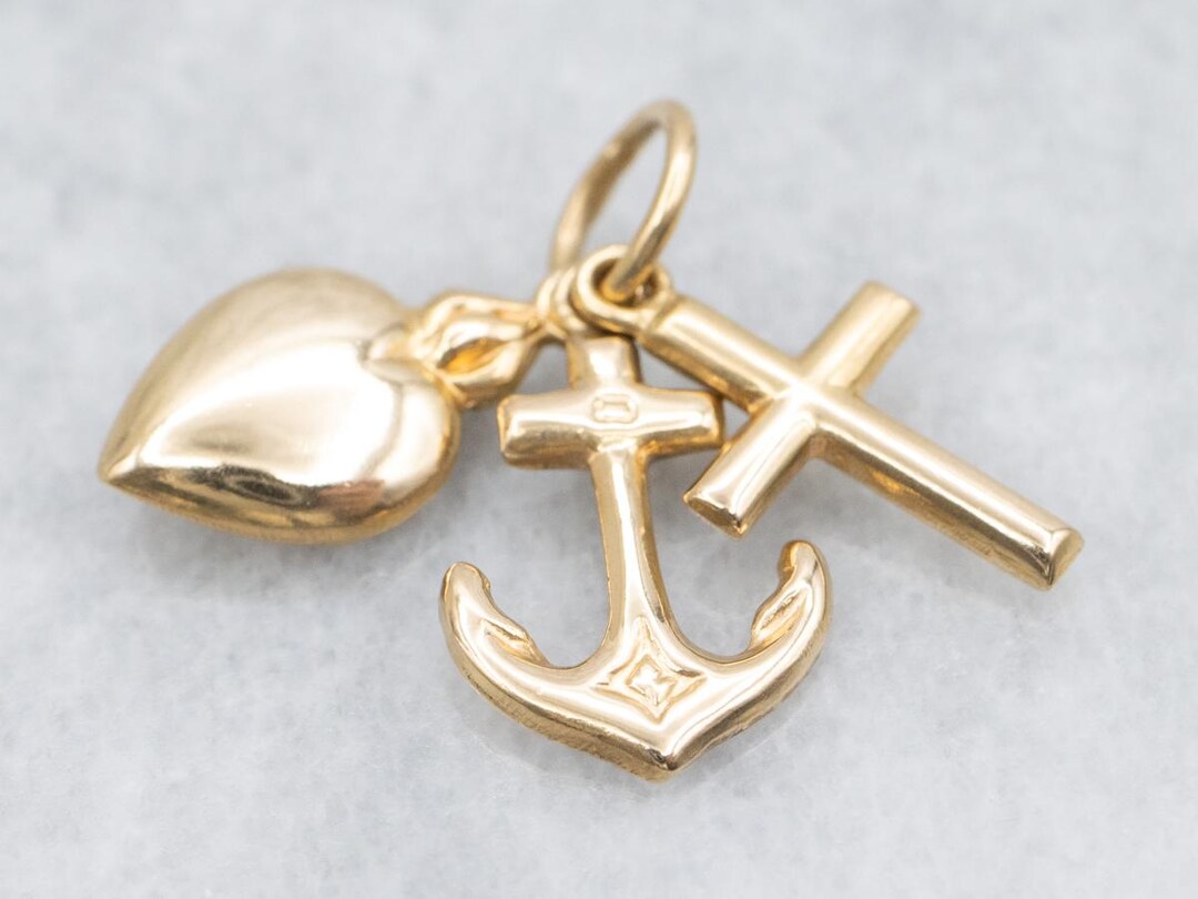 Faith, Hope, and Charity Charm, Vintage Gold Charm, Layering Pendant ...