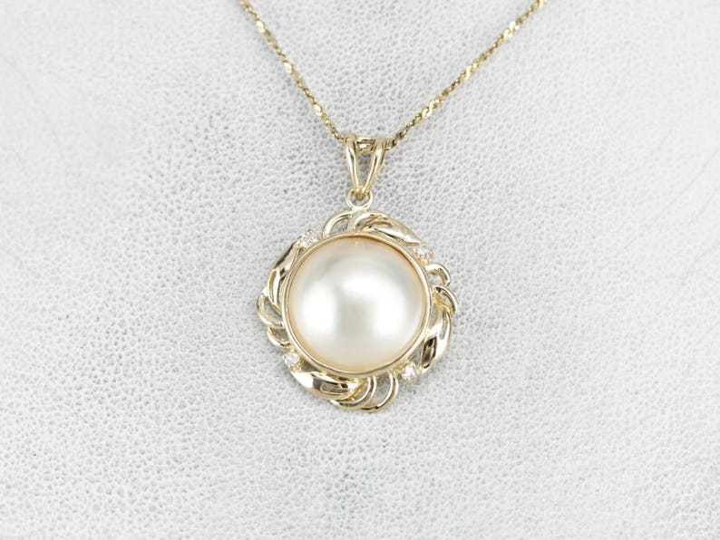 Bridal Diamond and Mabe Pearl Pendant, Vintage Pendant, Anniversary ...