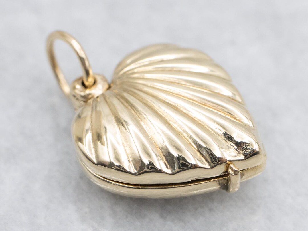 Vintage Sliding Heart Locket, Gold Pendant, Puffed Heart Locket ...