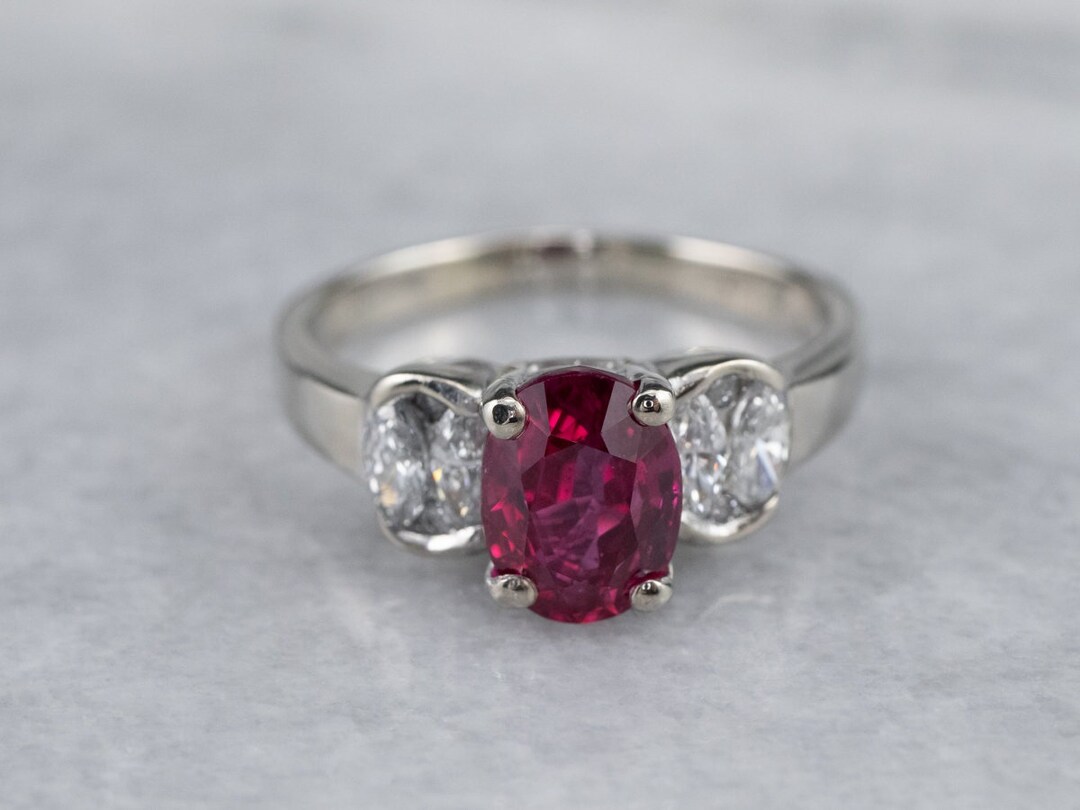 Ruby and Diamond Ring, Ruby Engagement Ring, Modern Ruby Ring, White Gold Ruby Ring, Ruby ...
