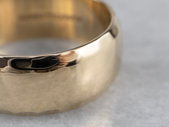 Hammered 14K Yellow Gold Band, Wide Unisex Ring - Gem
