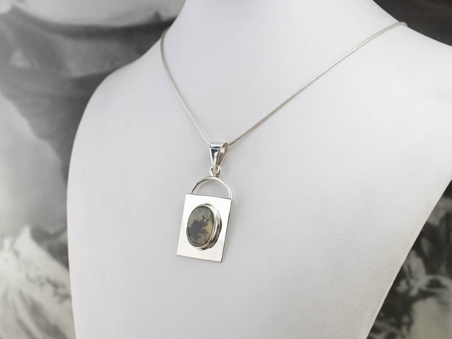 Sterling Silver Shazar Stone Agate Pendant, Unisex Cabochon - Etsy