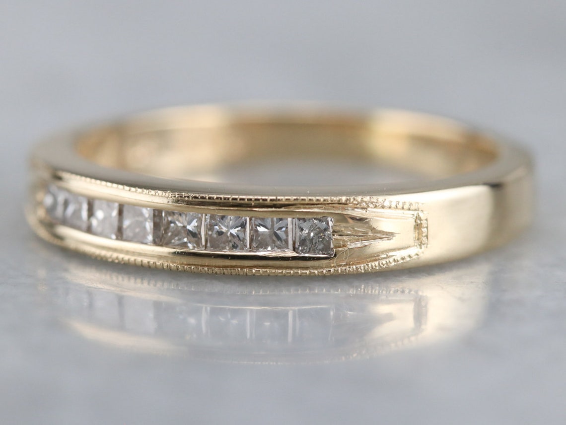 Square Cut Diamond Band Diamond Wedding Band Yellow Gold | Etsy