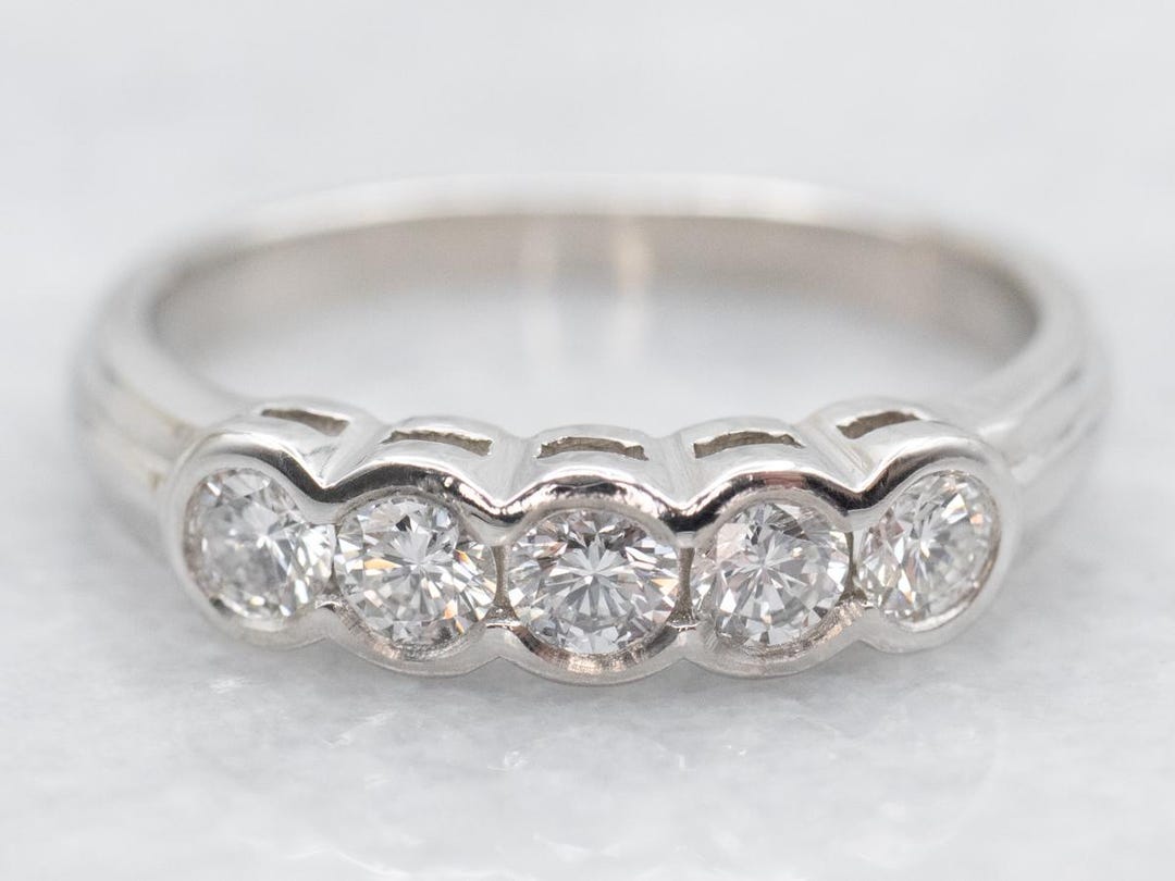 Platinum Diamond Wedding Band, Bezel Set Stacking Ring - Etsy
