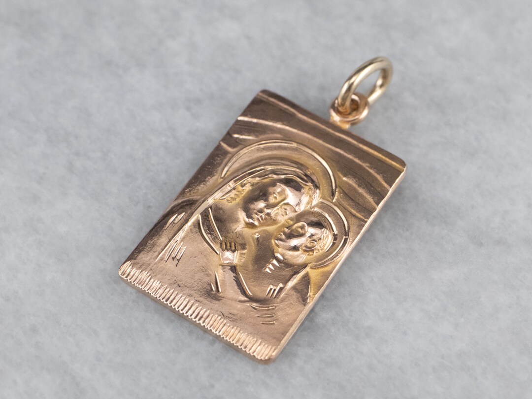 10K Rose Gold Mary and Jesus Pendant, Religious Medal - Etsy