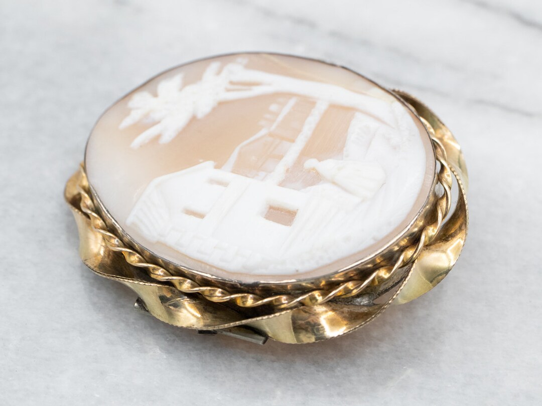 Vintage Gold Filled Shell Cameo Brooch, Rebecca at the Well - Etsy