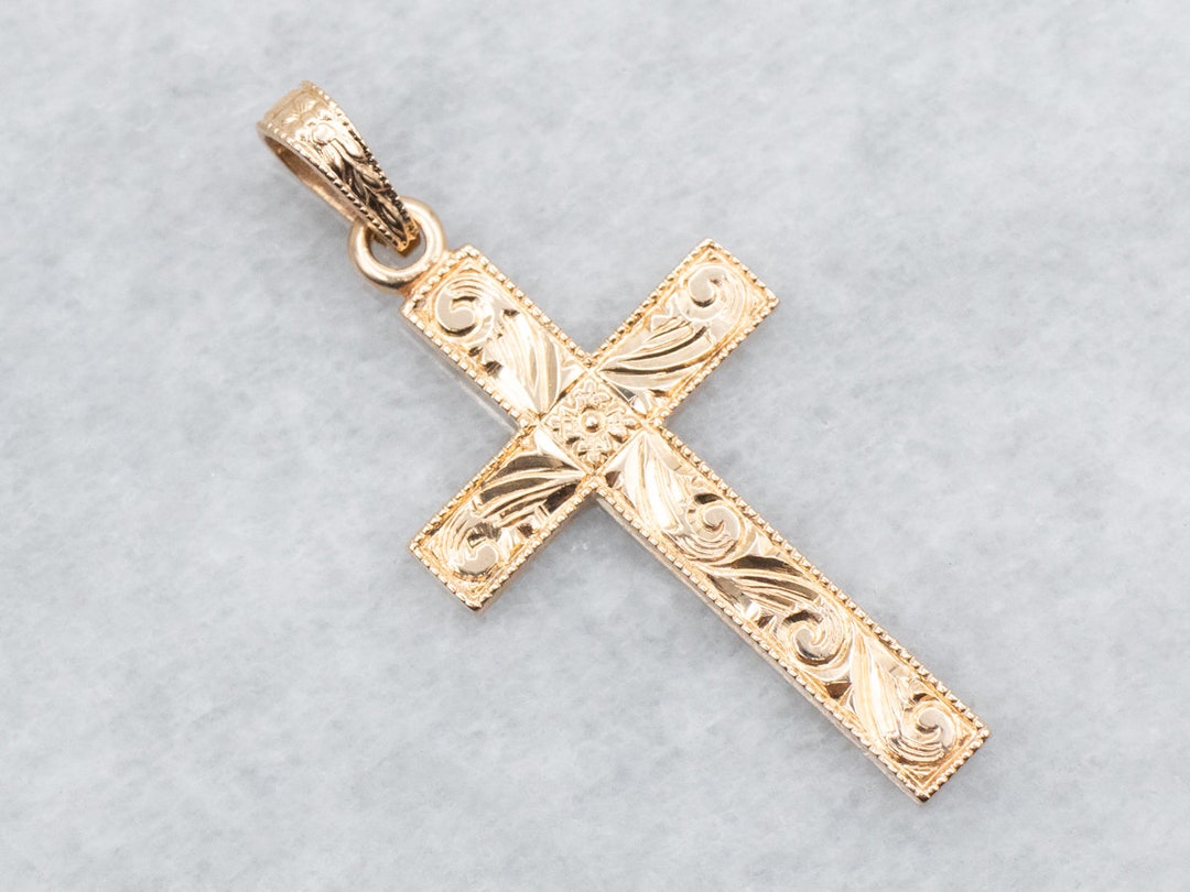 Vintage Gold Engraved Cross, Vintage Cross Pendant, Cross Pendant ...