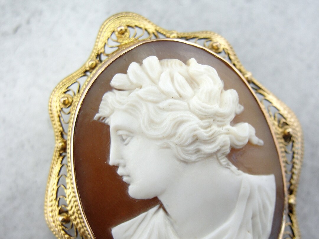 Edwardian Era Fine Cameo Brooch, Gorgeous Carving of Greek God R0D6AQ ...