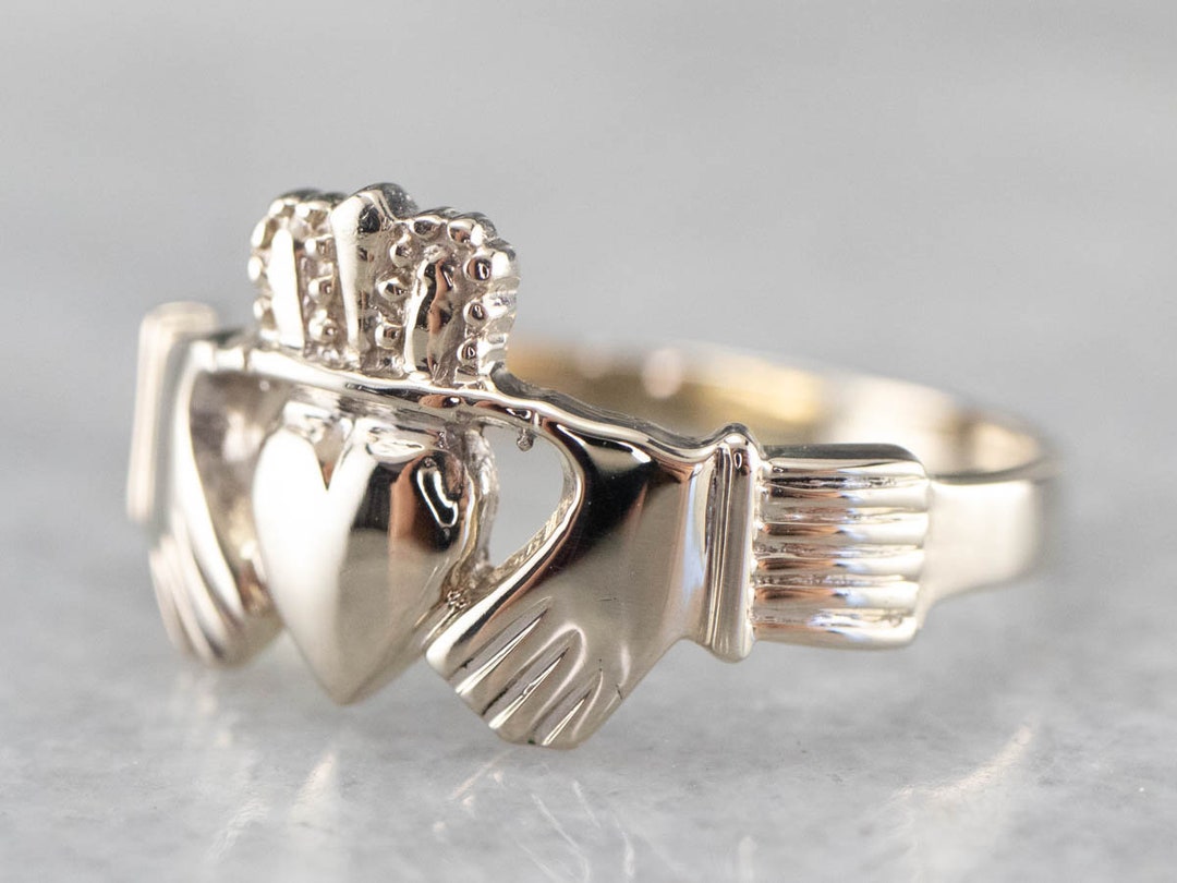 Anillo Claddagh vintage de oro blanco de 14 quilates, alianza de boda ...