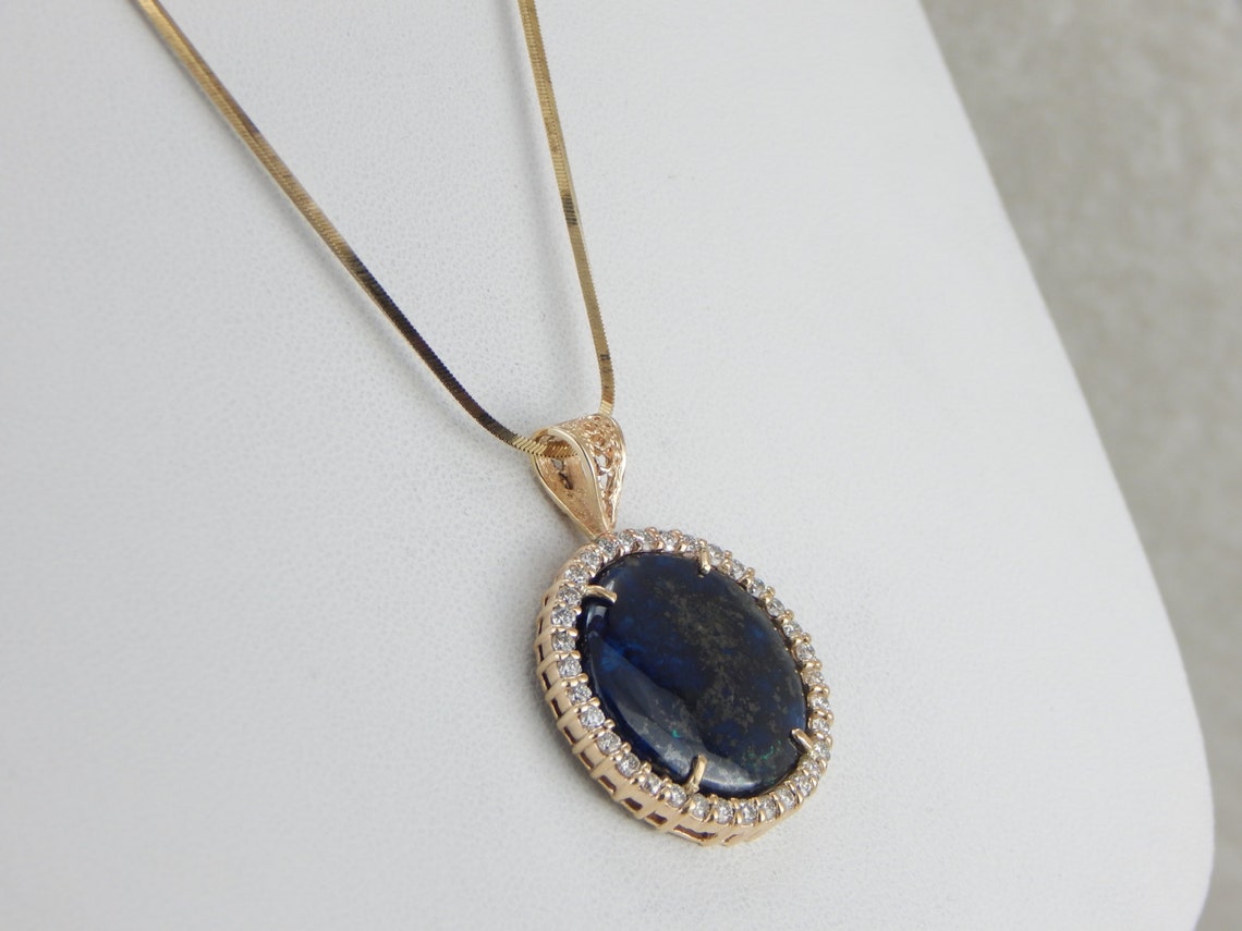 Earthy Azurite and Diamond Pendant EM4WL6-N - Etsy