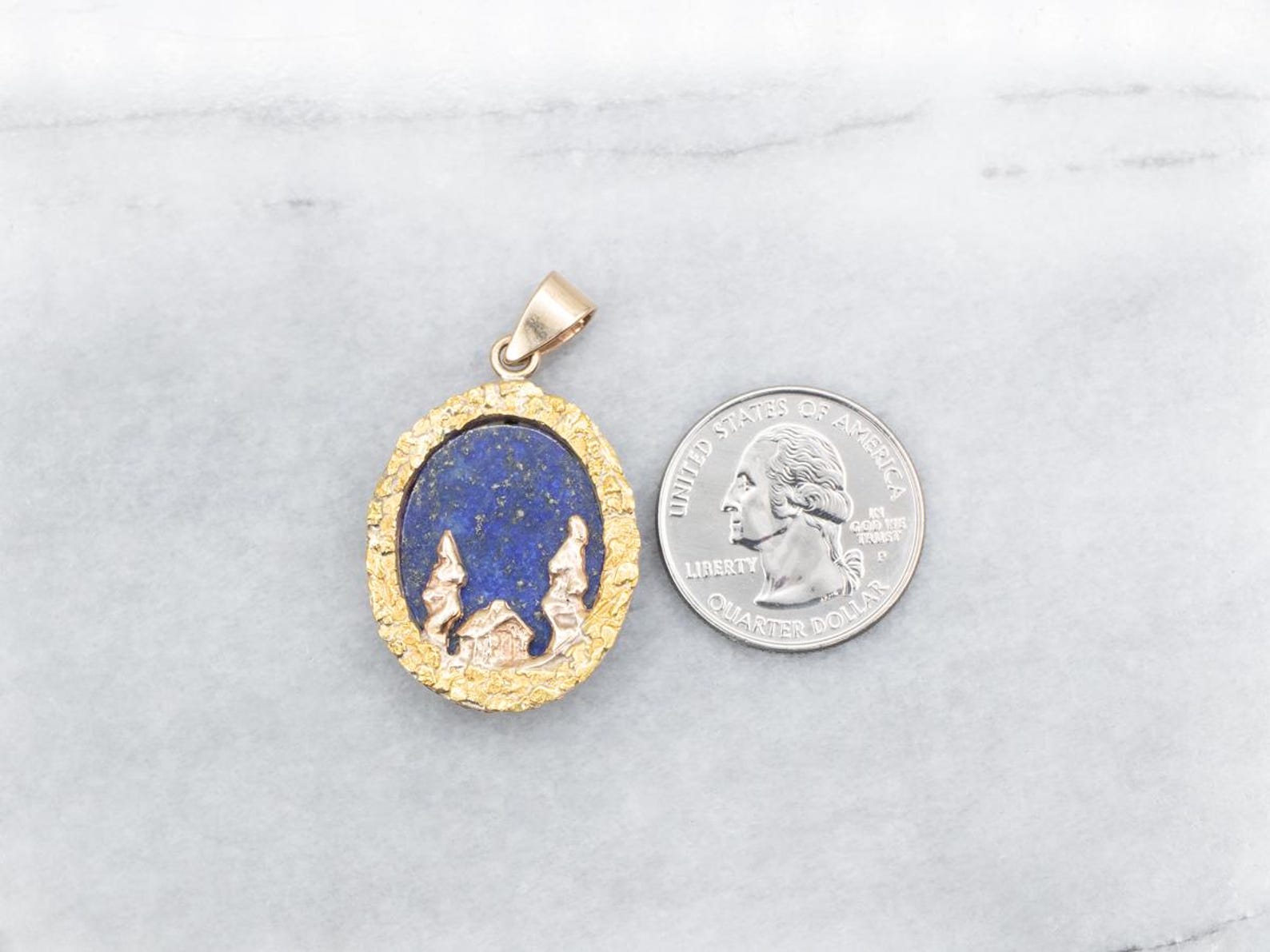 Alaskan Cabin: Fine Gold Nugget and Lapis Lazuli Pendant YE9ACQ - Etsy