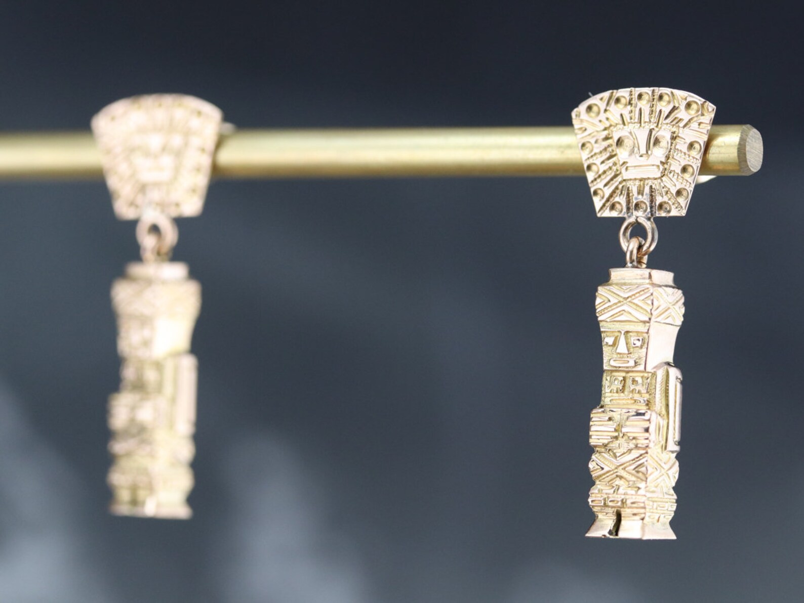 Mayan Gods Gold Drop Earrings 18K Yellow Gold Earrings Inca | Etsy