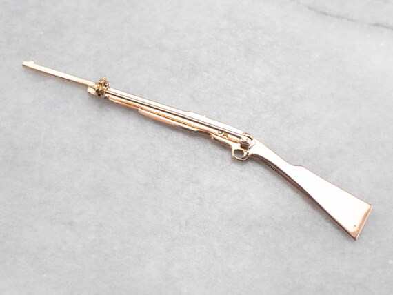 Vintage Gold Rifle Pin, Gun Pin, Artillery Brooch, Ar… - Gem