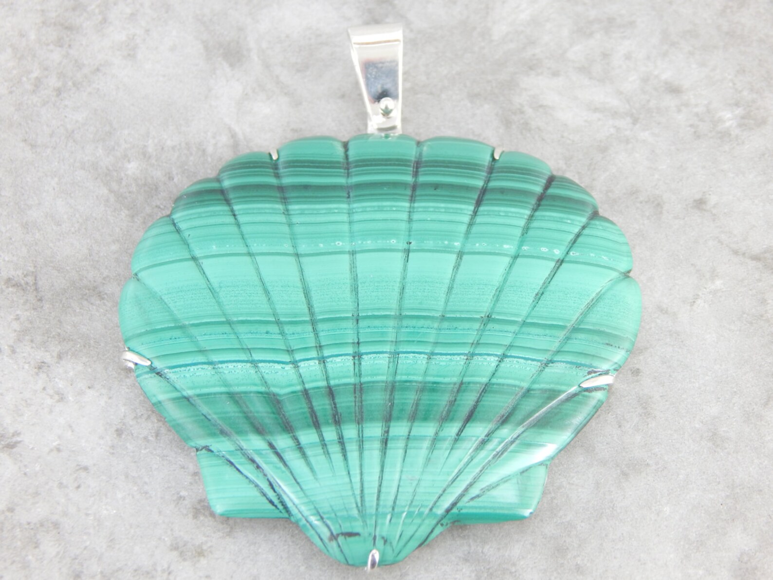 Large Malachite Carved Scallop Shell Statement Pendant | Etsy