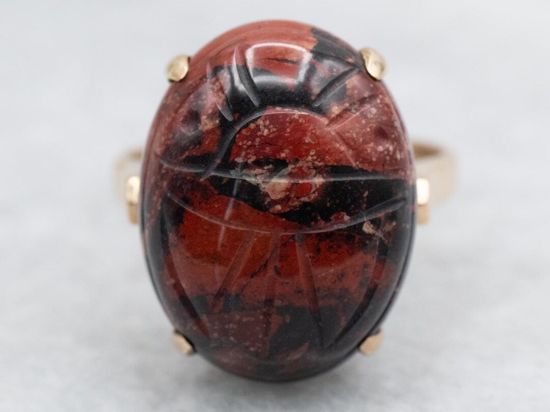 Carved Red Jasper Scarab Beetle Ring, Vintage Scarab Beetle Ring ...