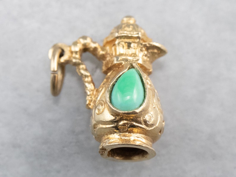 Ornate Teal Glass and Gold Pitcher Charm 14K Yellow Gold - Etsy