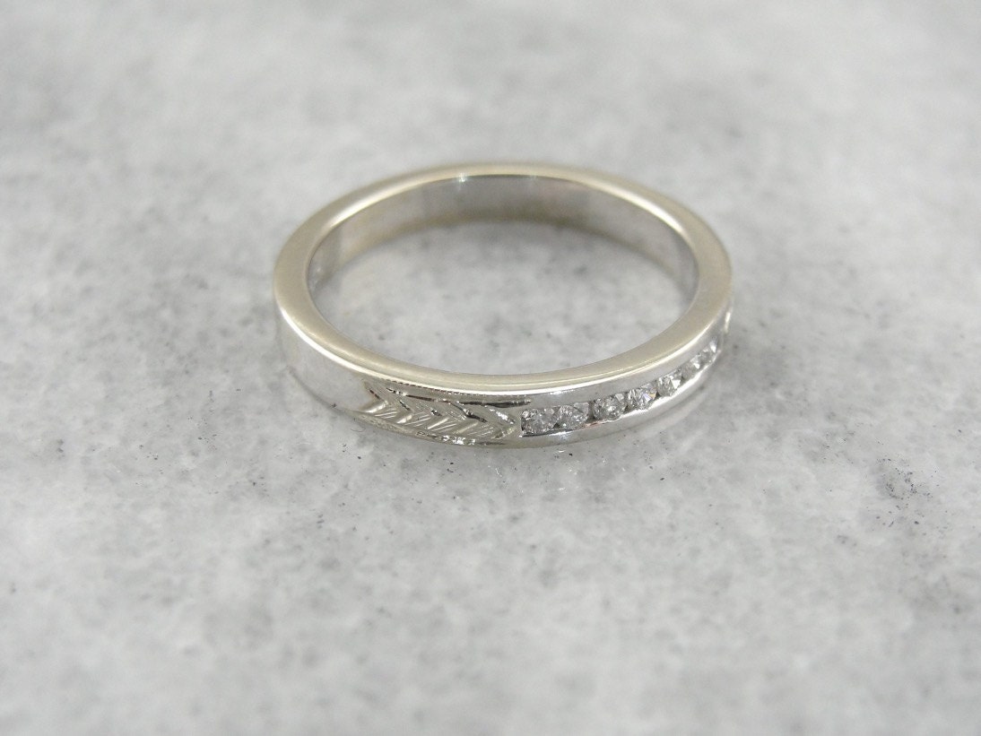 Etched Channel Set Diamond Band White Gold Wedding Ring | Etsy