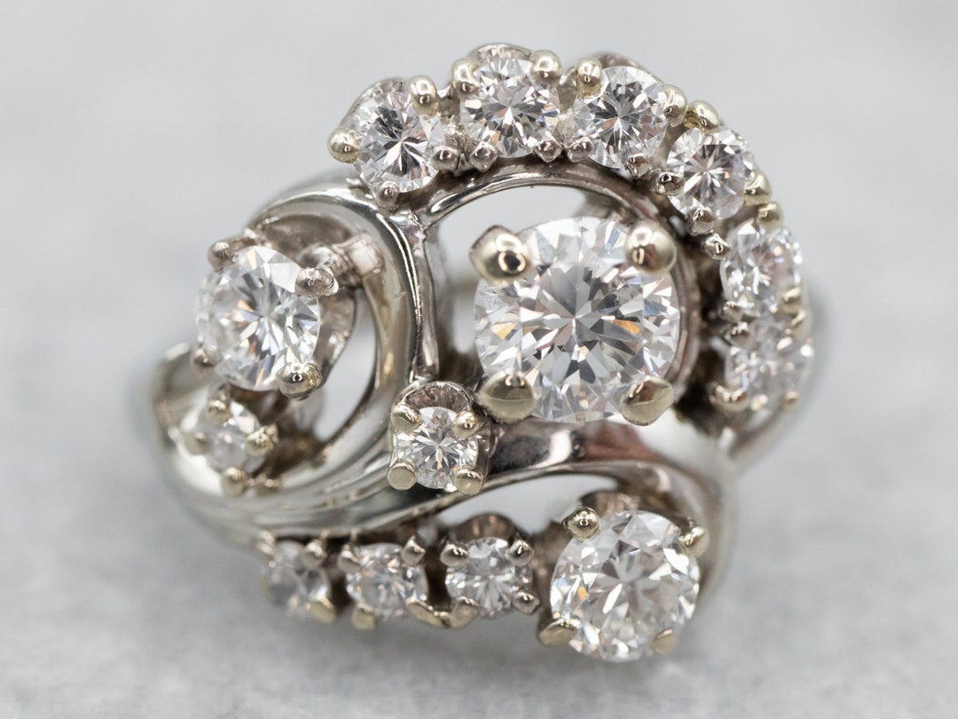 White Gold Diamond Cluster Ring, White Gold Ring, Diamond Ring ...